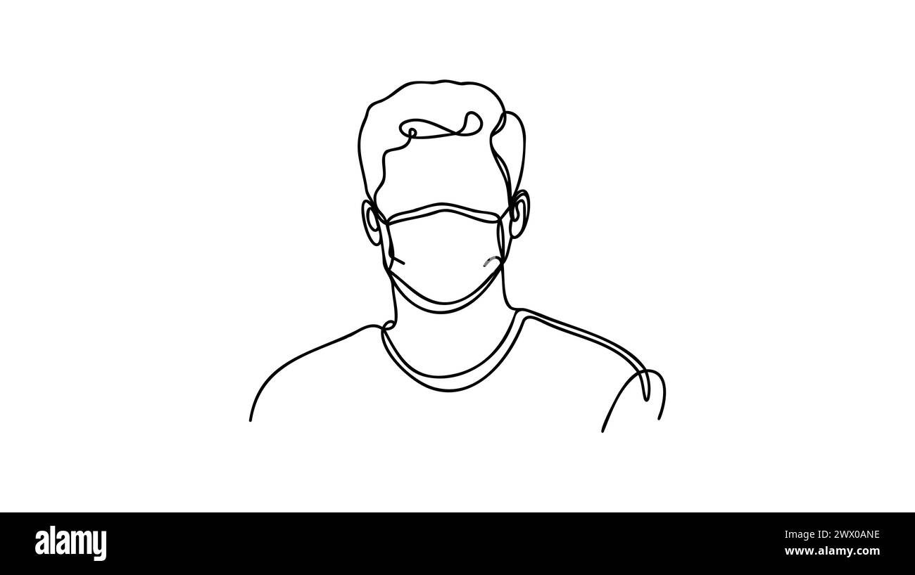 One continuous line drawing medical face mask. Concept of coronavirus ...