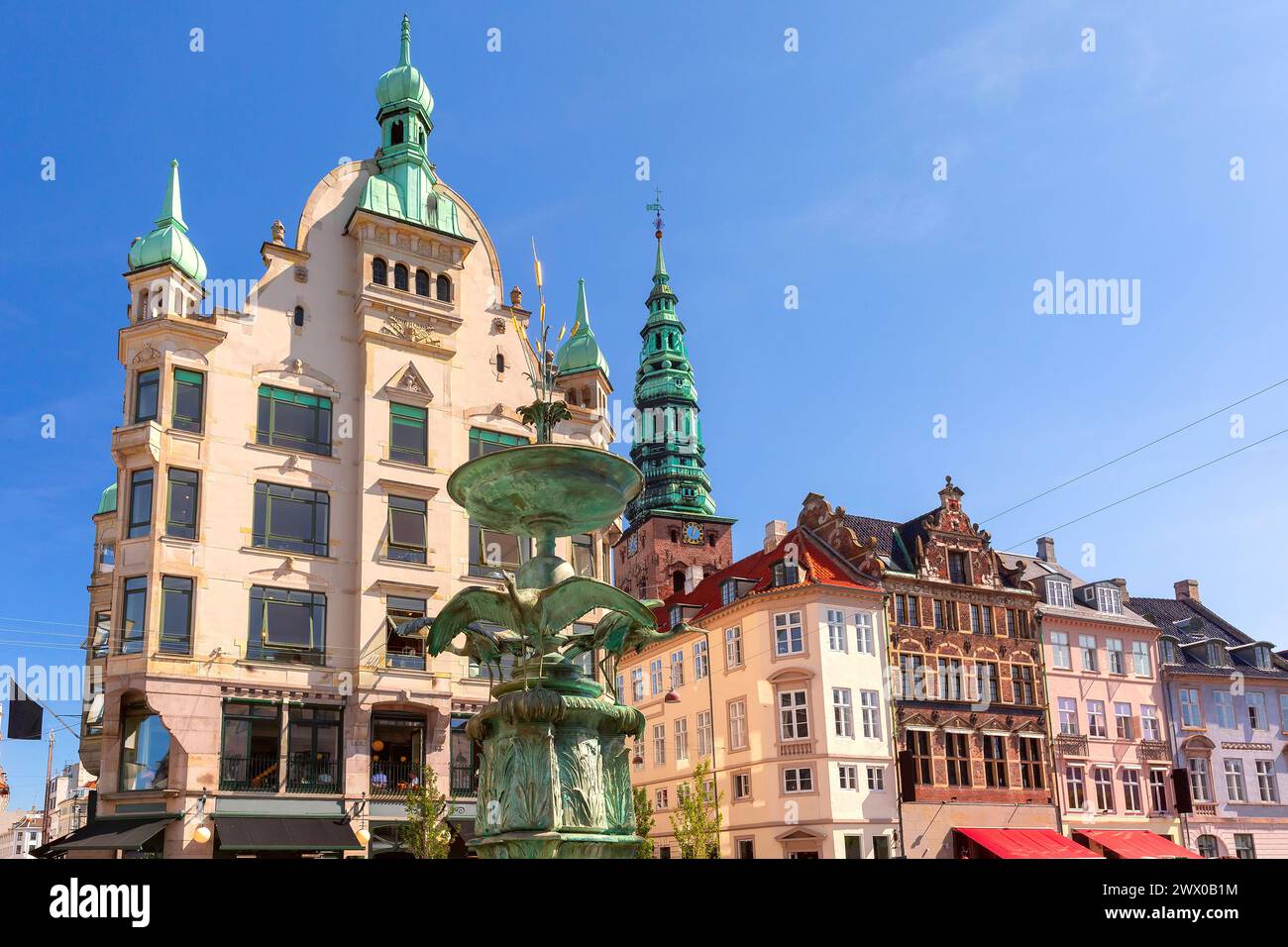 Stork Fountain on the Amagertorv square, Stroget street, Copenhagen ...