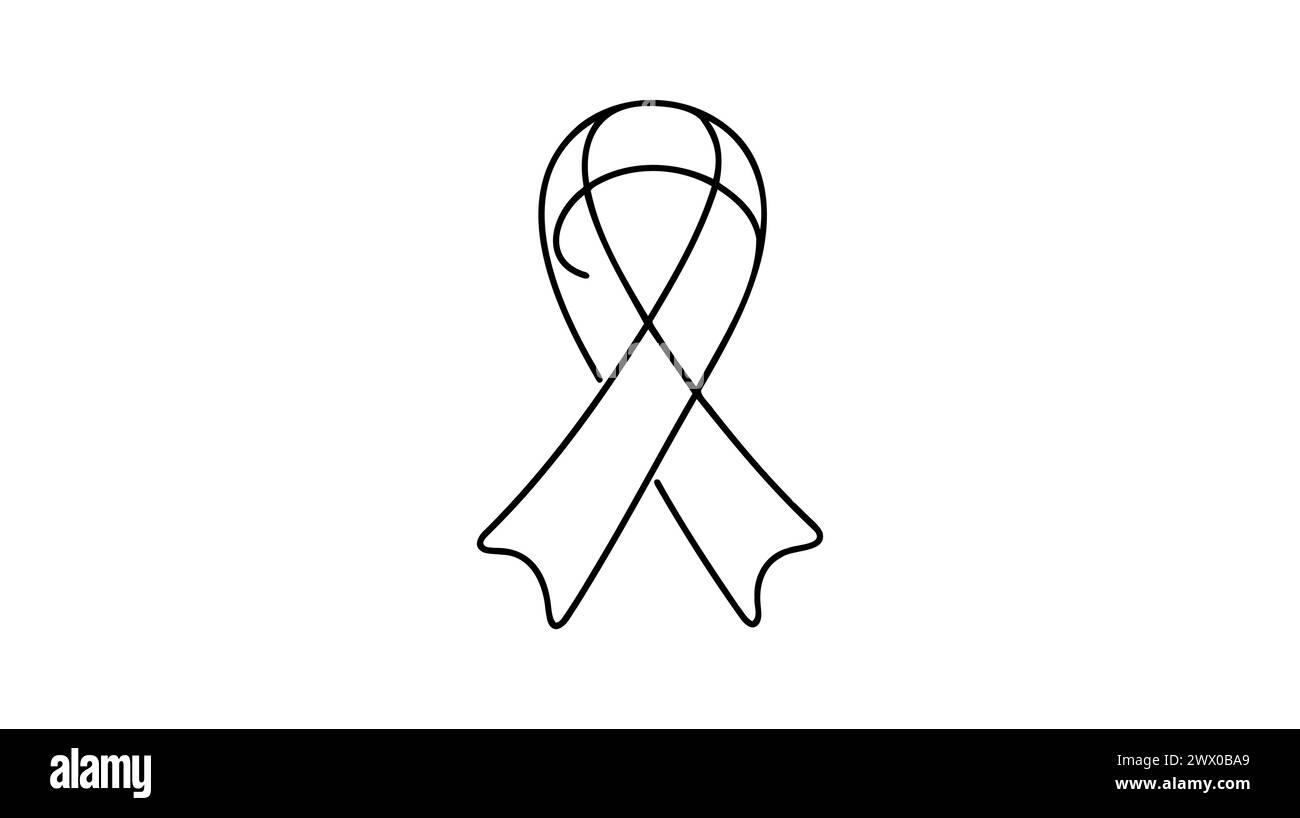 Single continuous line drawing of a awareness ribbon. One continuous ...