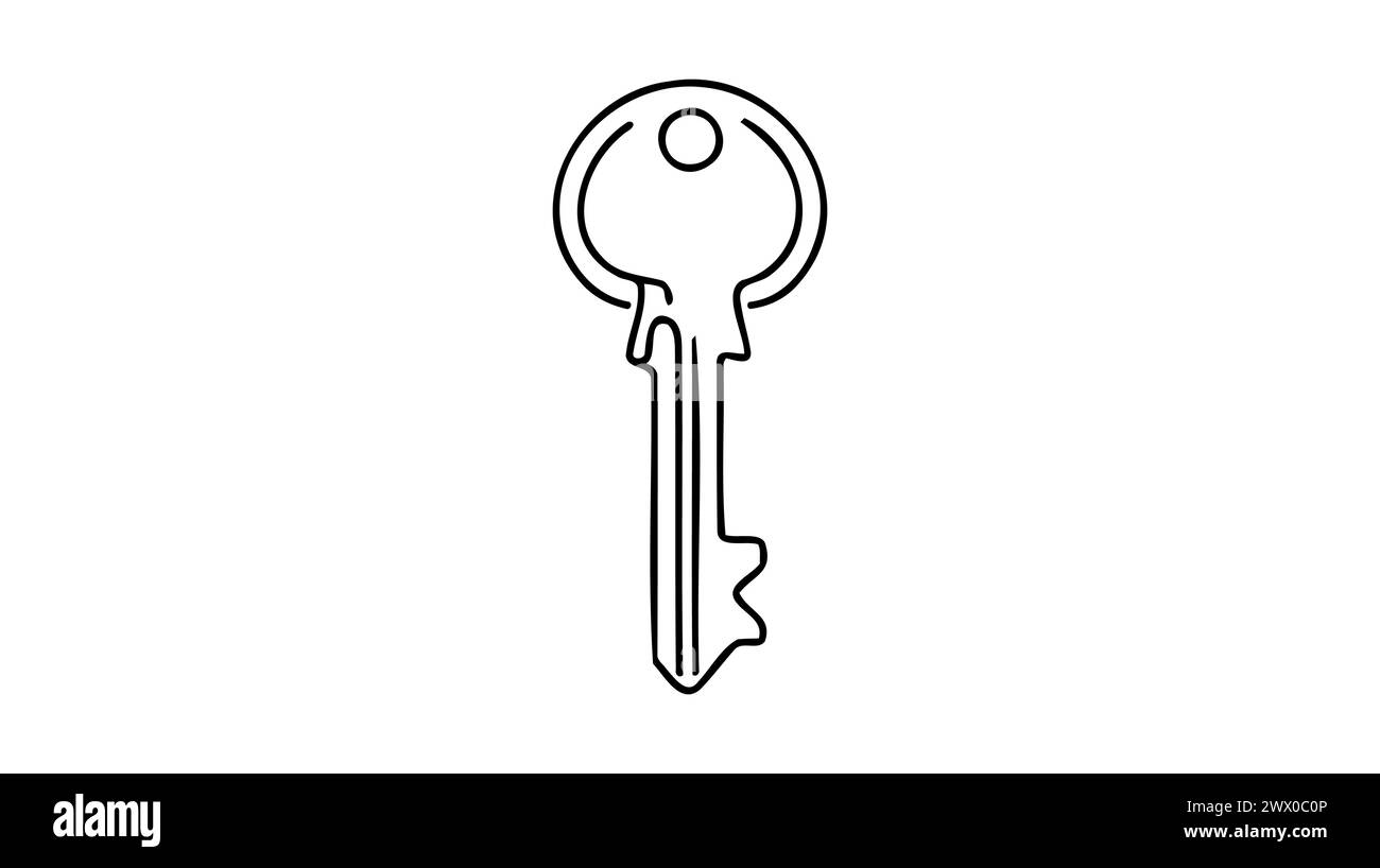 Single old key drawing in style of one continuous line black color ...