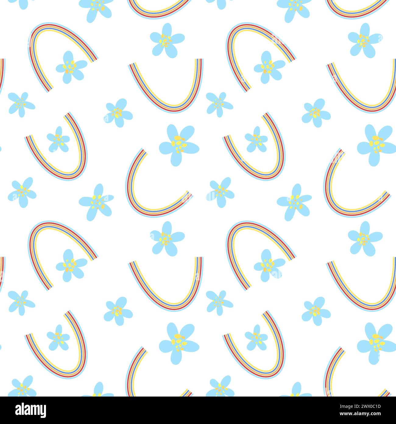 Cartoon retro rainbow seamless weather pattern for wrapping paper and ...