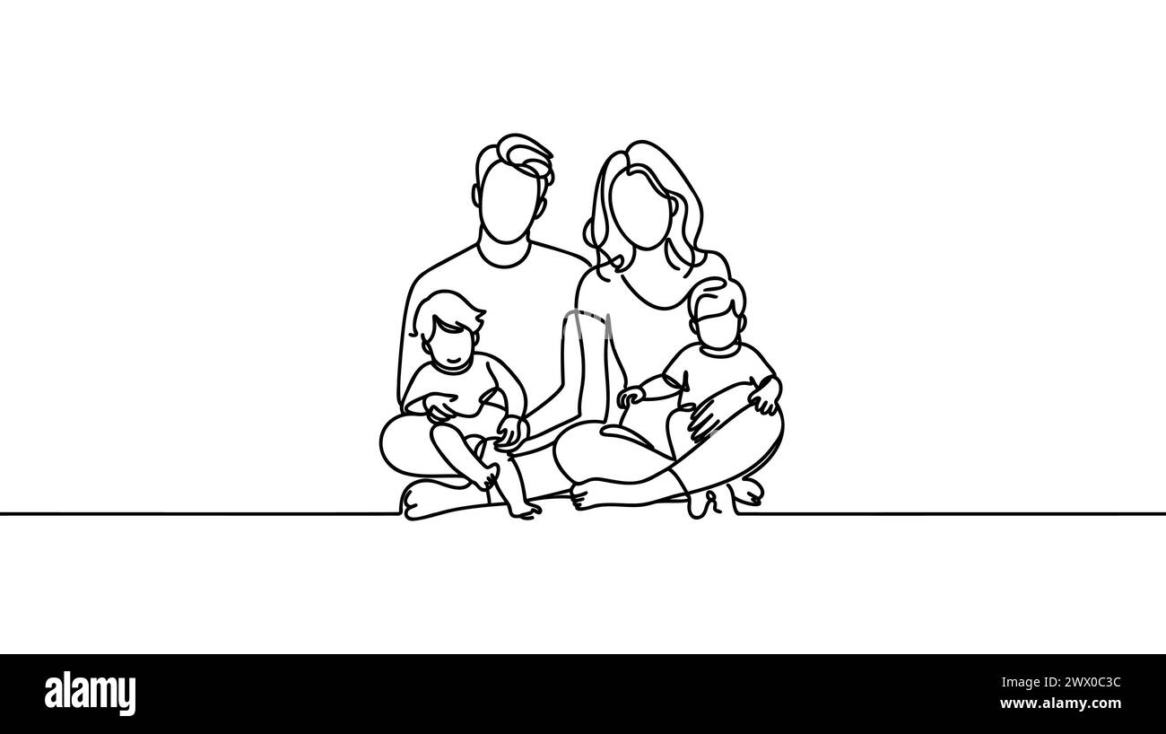 Happy family continuous line Stock Vector Images - Alamy