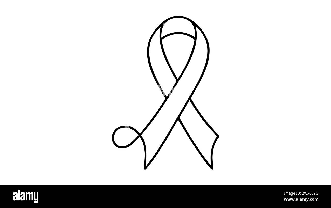Single continuous line drawing of a awareness ribbon. One continuous ...