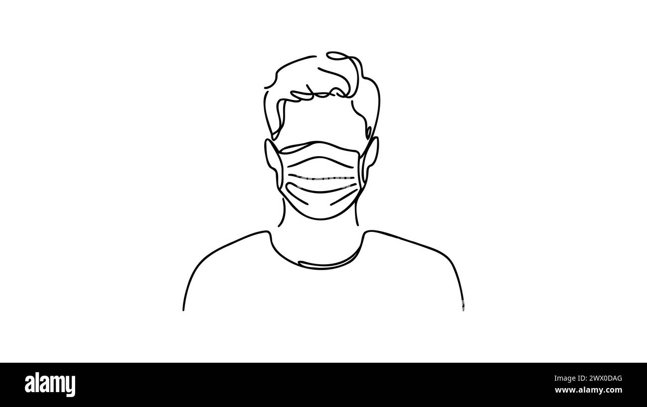 One continuous line drawing medical face mask. Concept of coronavirus ...