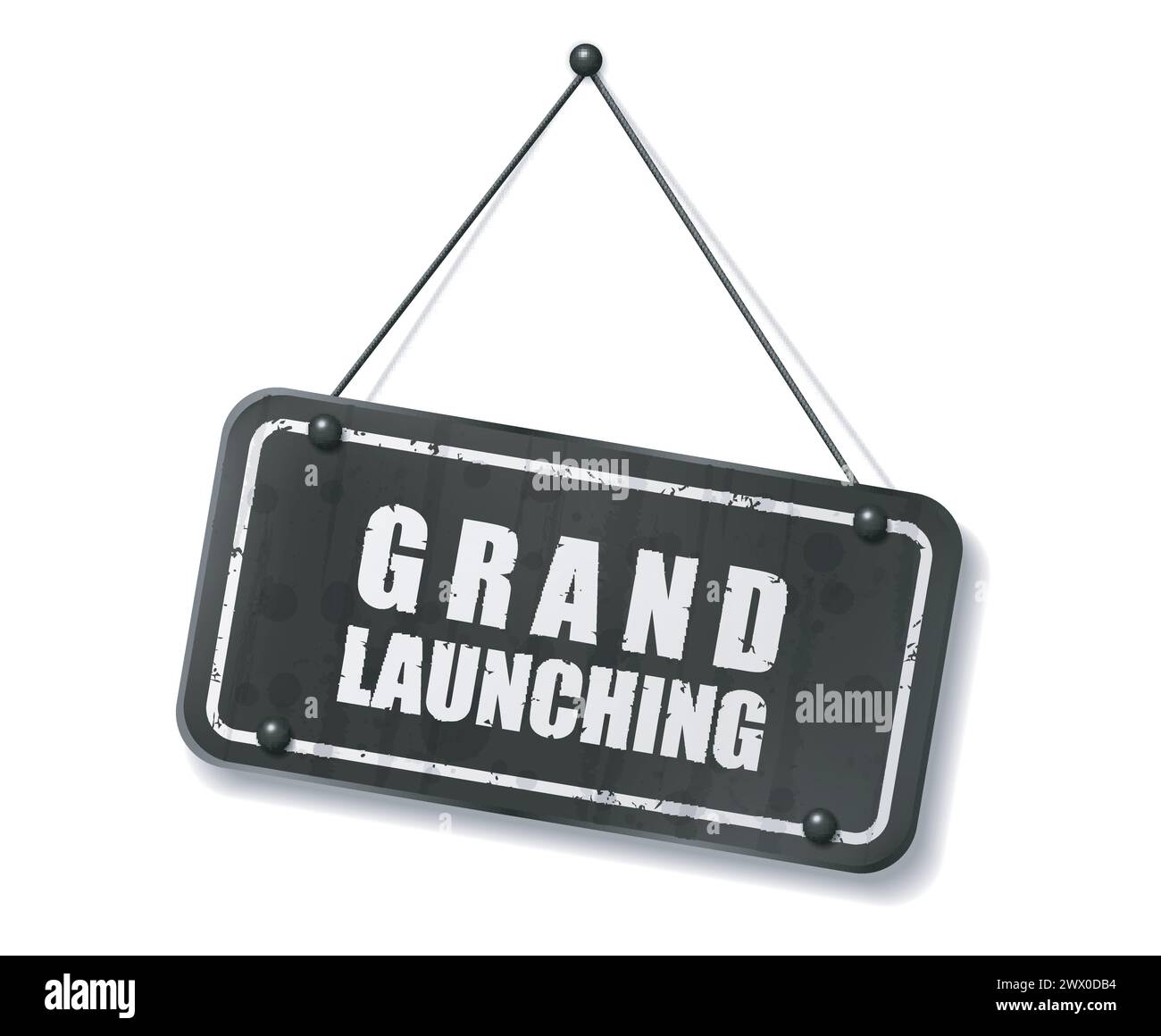 Vintage Old Black Sign with Grand Launching Text, Vector Illustration ...