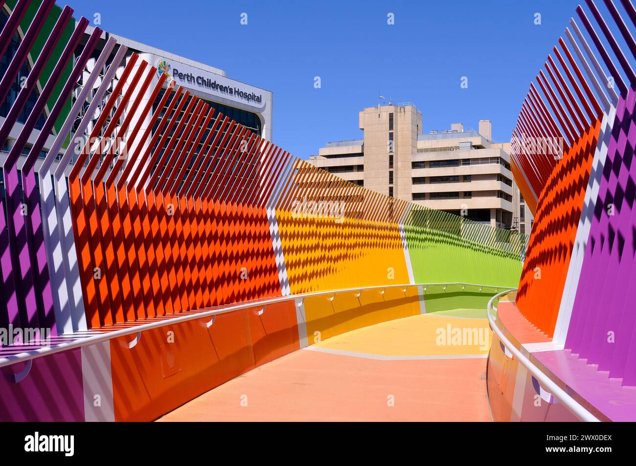 Colourful Koolangka Kids’ Bridge linking Perth Children’s Hospital and ...