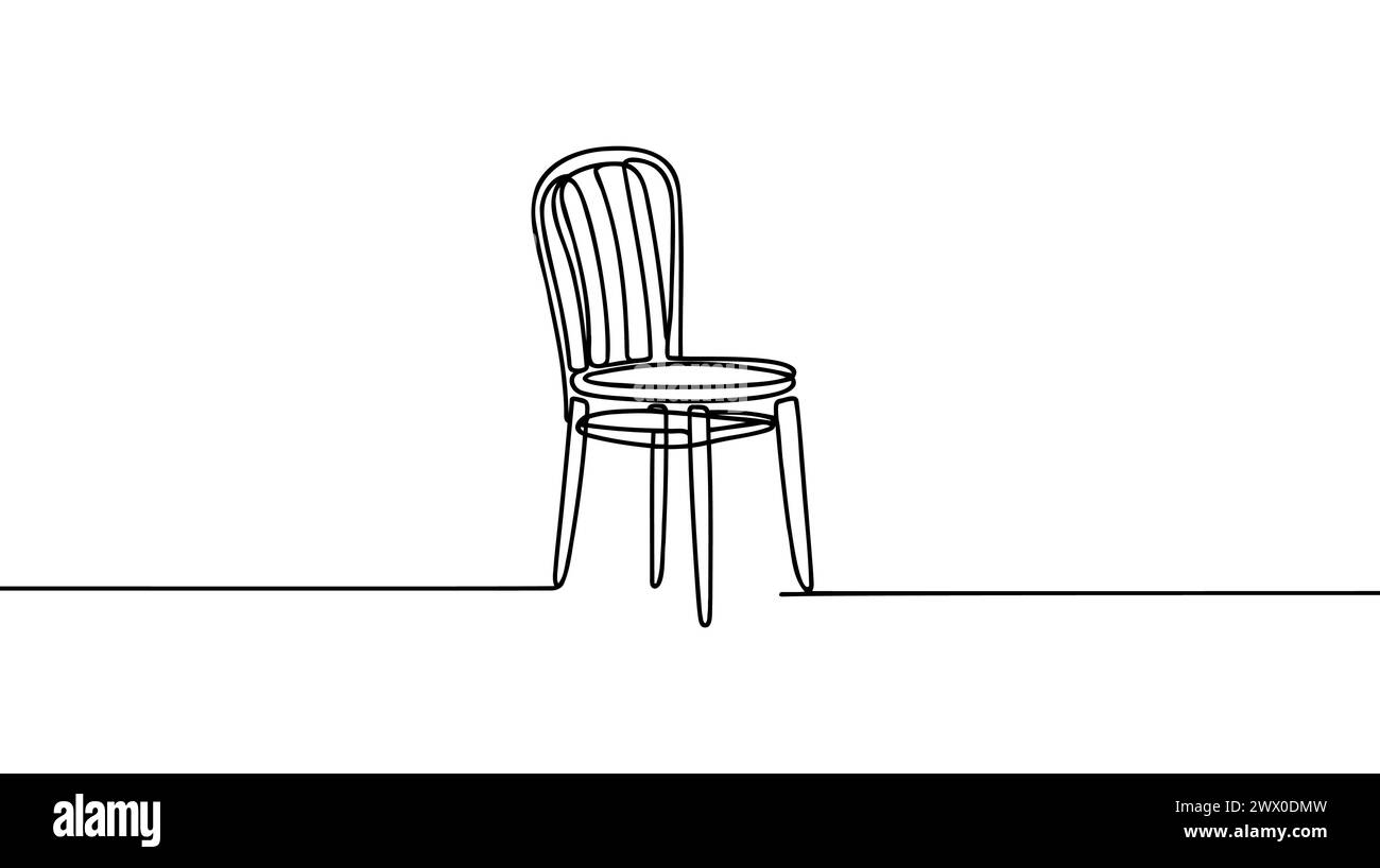 Chair in Continuous one line drawing. Interior with furniture in simple ...