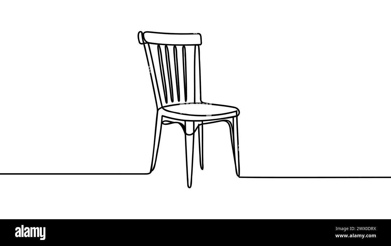 Chair in Continuous one line drawing. Interior with furniture in simple ...
