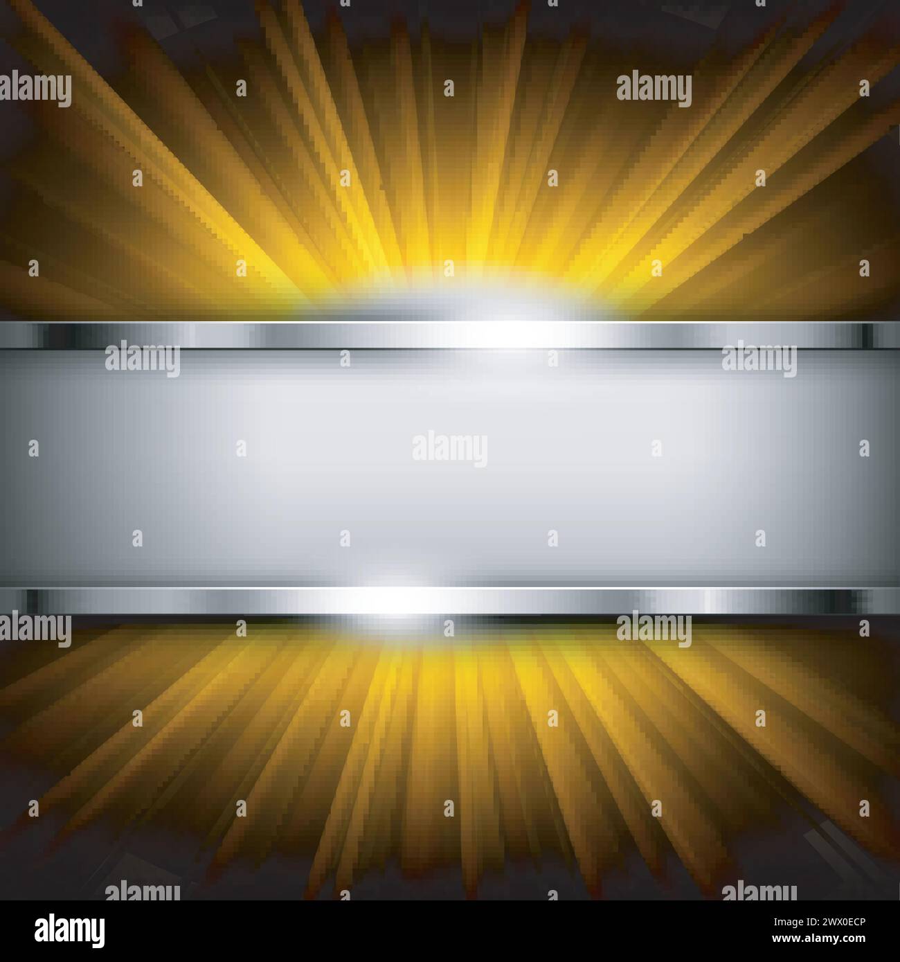 Metallic Chrome Banner with Text Space on Gold Light Illuminated ...