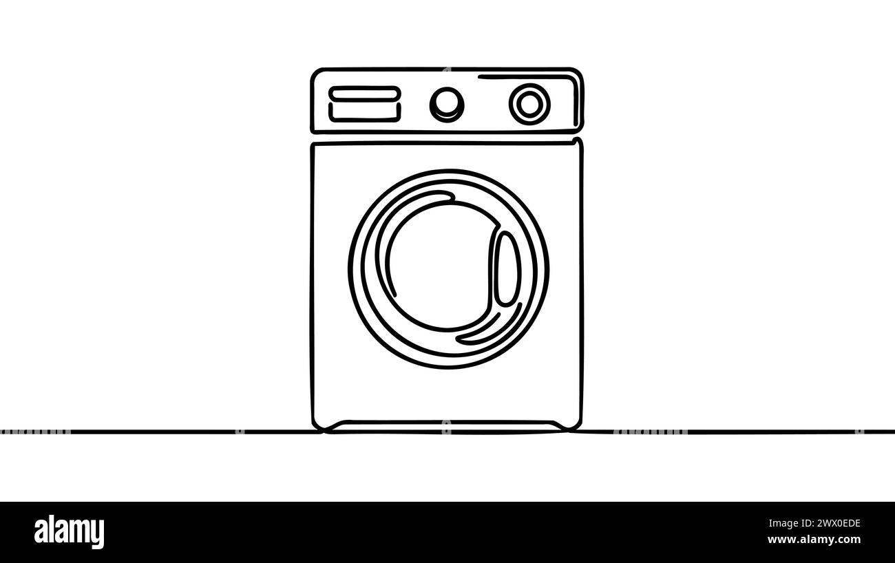 Washing machine in continuous line drawing style. Washer black line ...