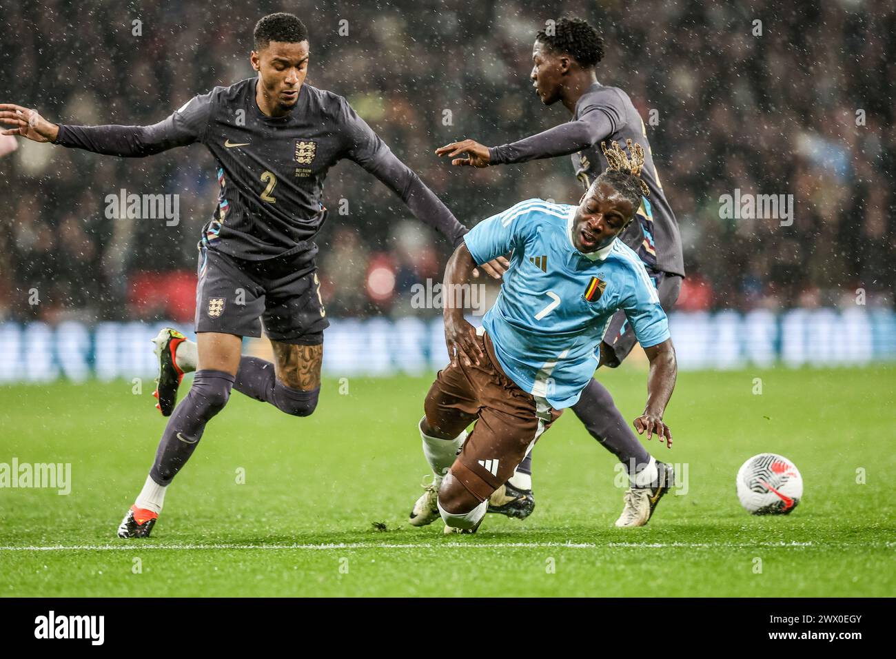 London, UK. 26th Mar, 2024. Belgium's Jeremy Doku pictured in action ...