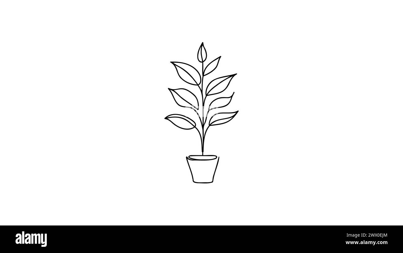 Plant tree in pot in human hands. Continuous one line drawing. Vector ...