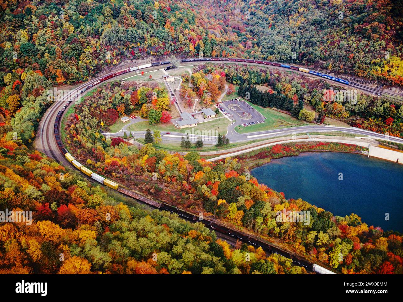 Aerial view of the Horseshoe Curve with colorful autumn foliage Stock ...