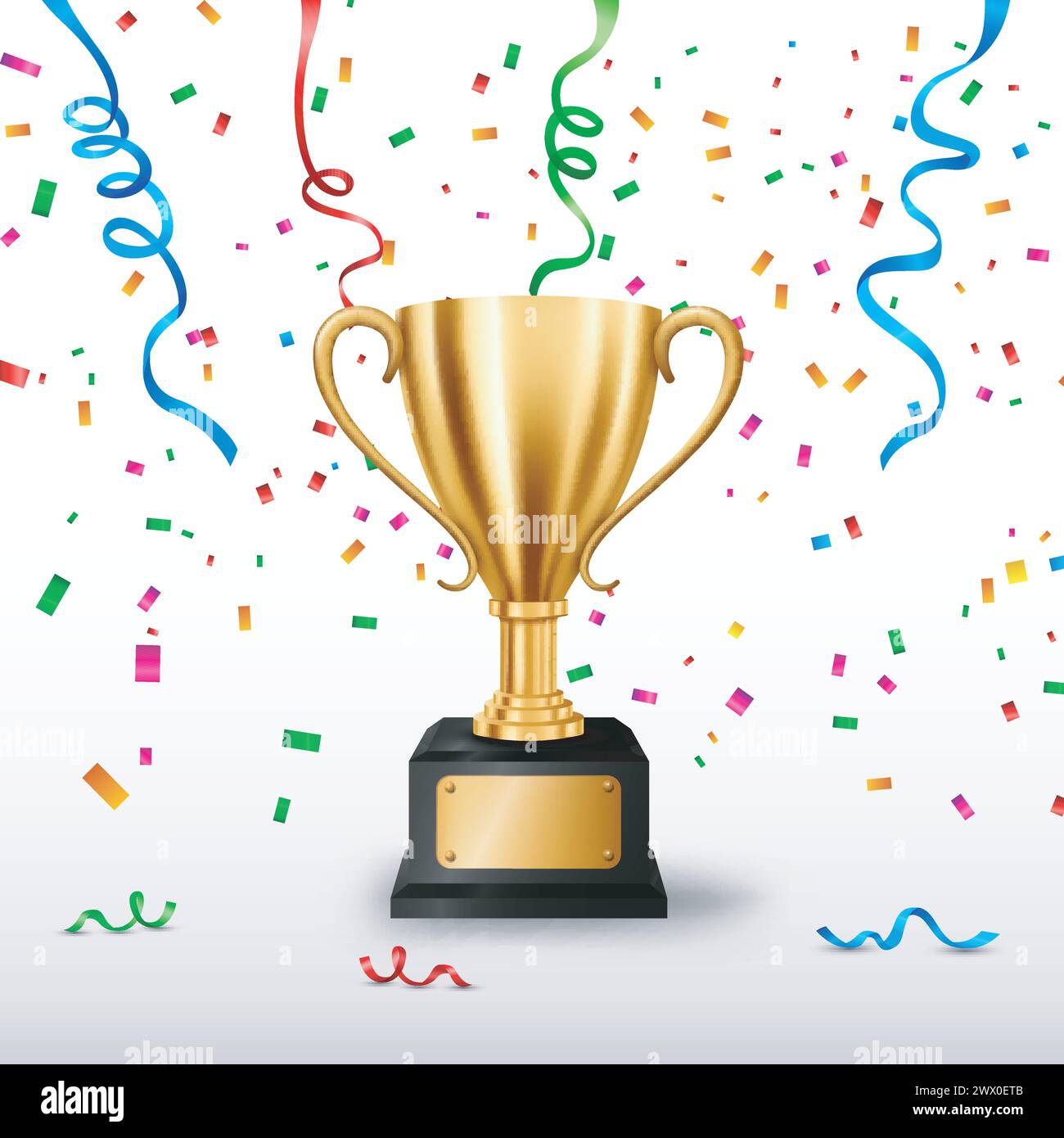 Realistic Golden Trophy with Text Space and Falling Confetti, Vector ...