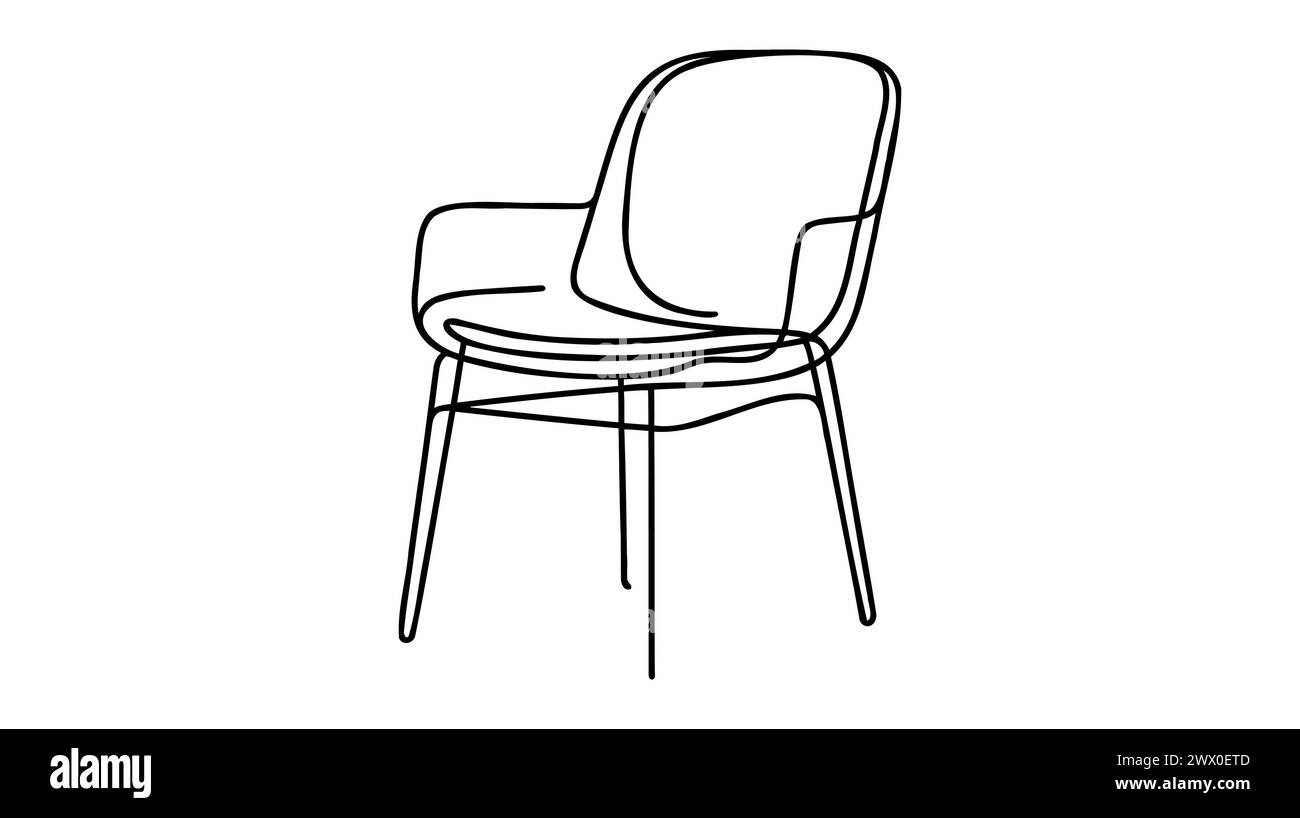 Chair in Continuous one line drawing. Interior with furniture in simple ...