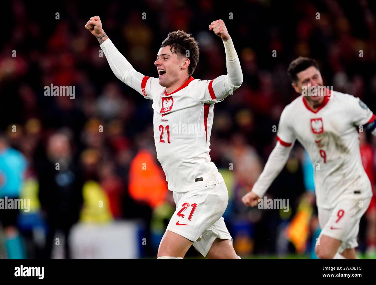 Poland's Nicola Zalewski celebrates after the penalty shoot out during ...