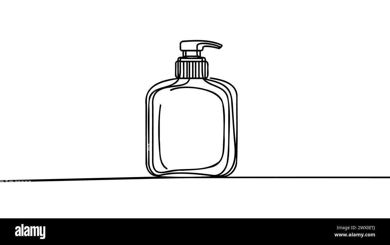 Bottle with liquid soap. Continuous one line drawing. Spray bottle one ...