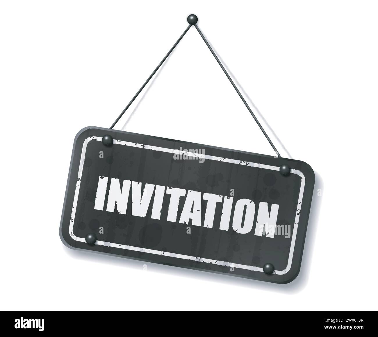 Vintage Old Black Sign with Invitation Text, Vector Illustration Stock ...