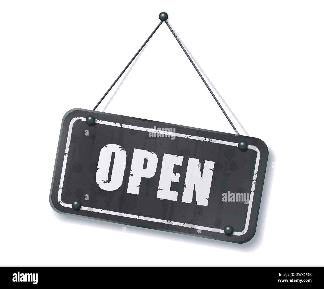 Vintage Old Black Sign with Open Text, Vector Illustration Stock Vector ...