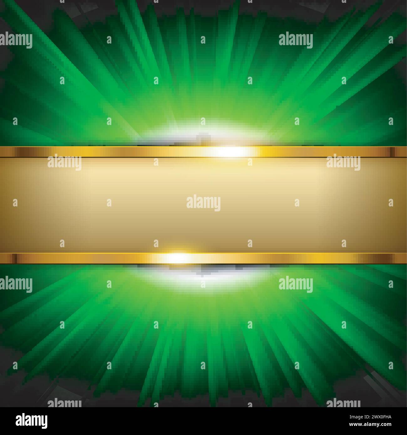 Metallic Gold Banner with Text Space on Green Light Illuminated, Vector ...