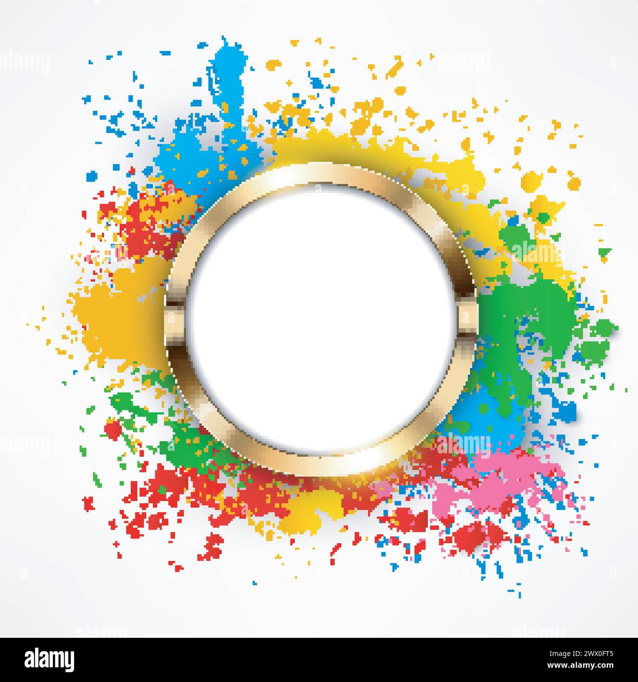 Round Gold Ring on Colorful Splashes Background, Vector Illustration ...