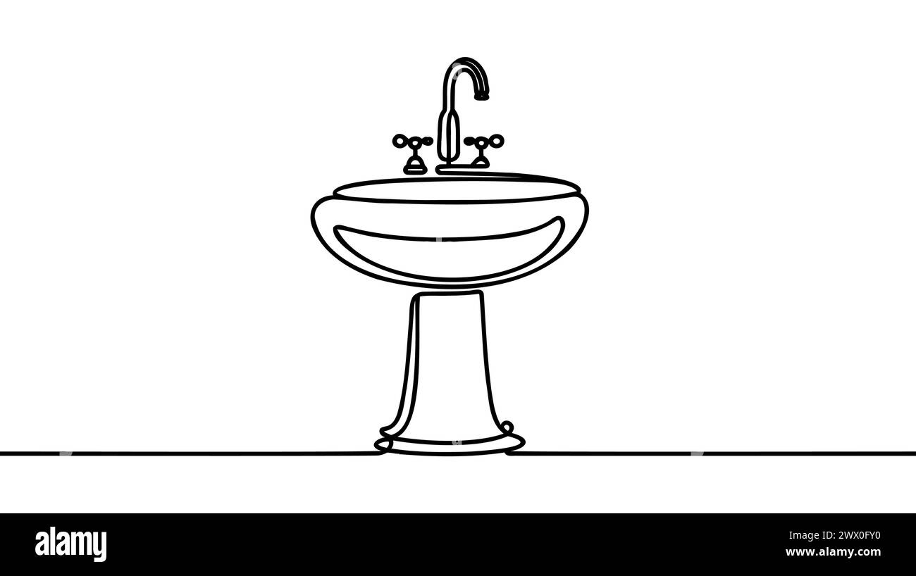 Single one-line drawing sink tap for washing in the kitchen. Kitchen ...
