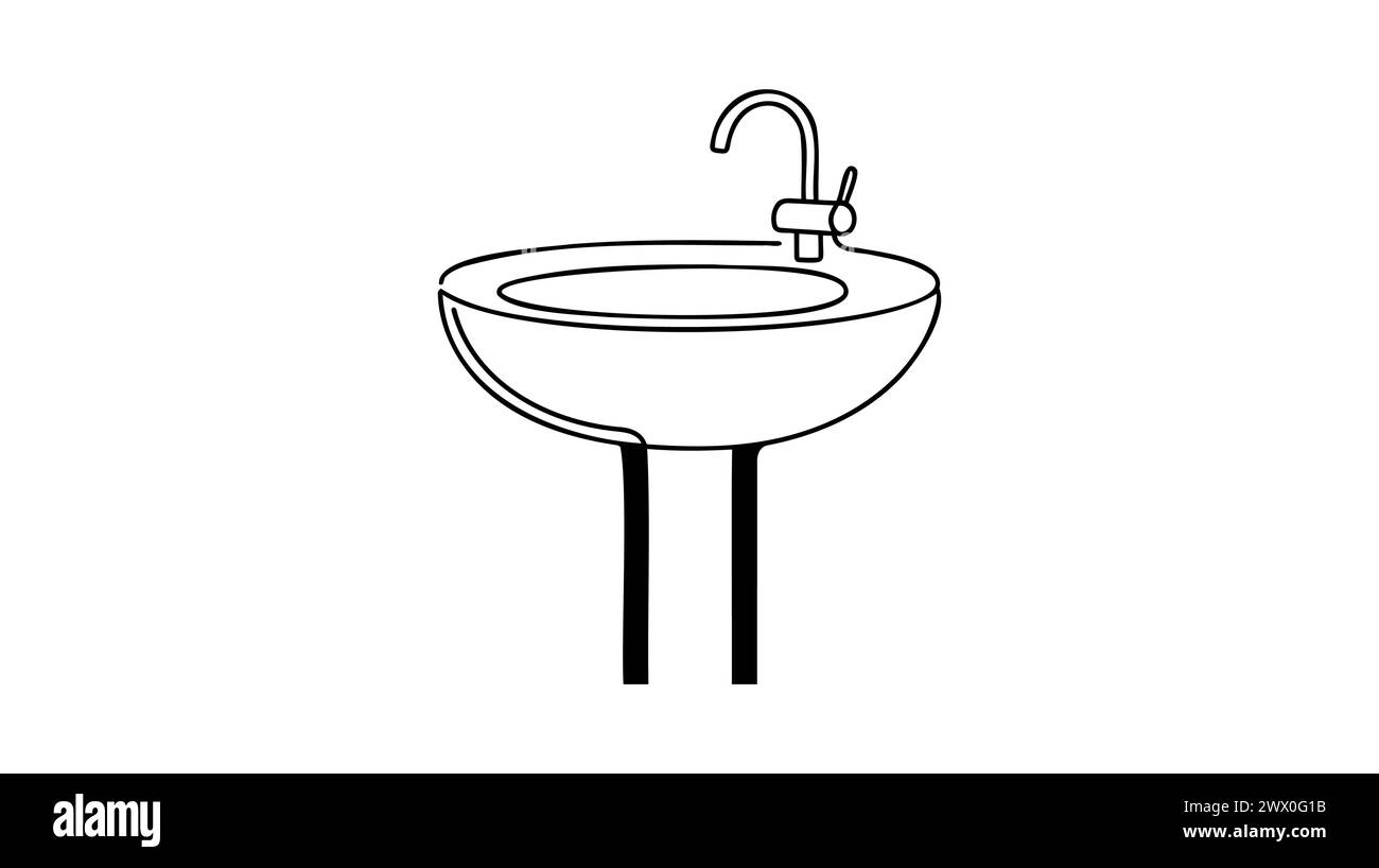 Single one-line drawing sink tap for washing in the kitchen. Kitchen ...