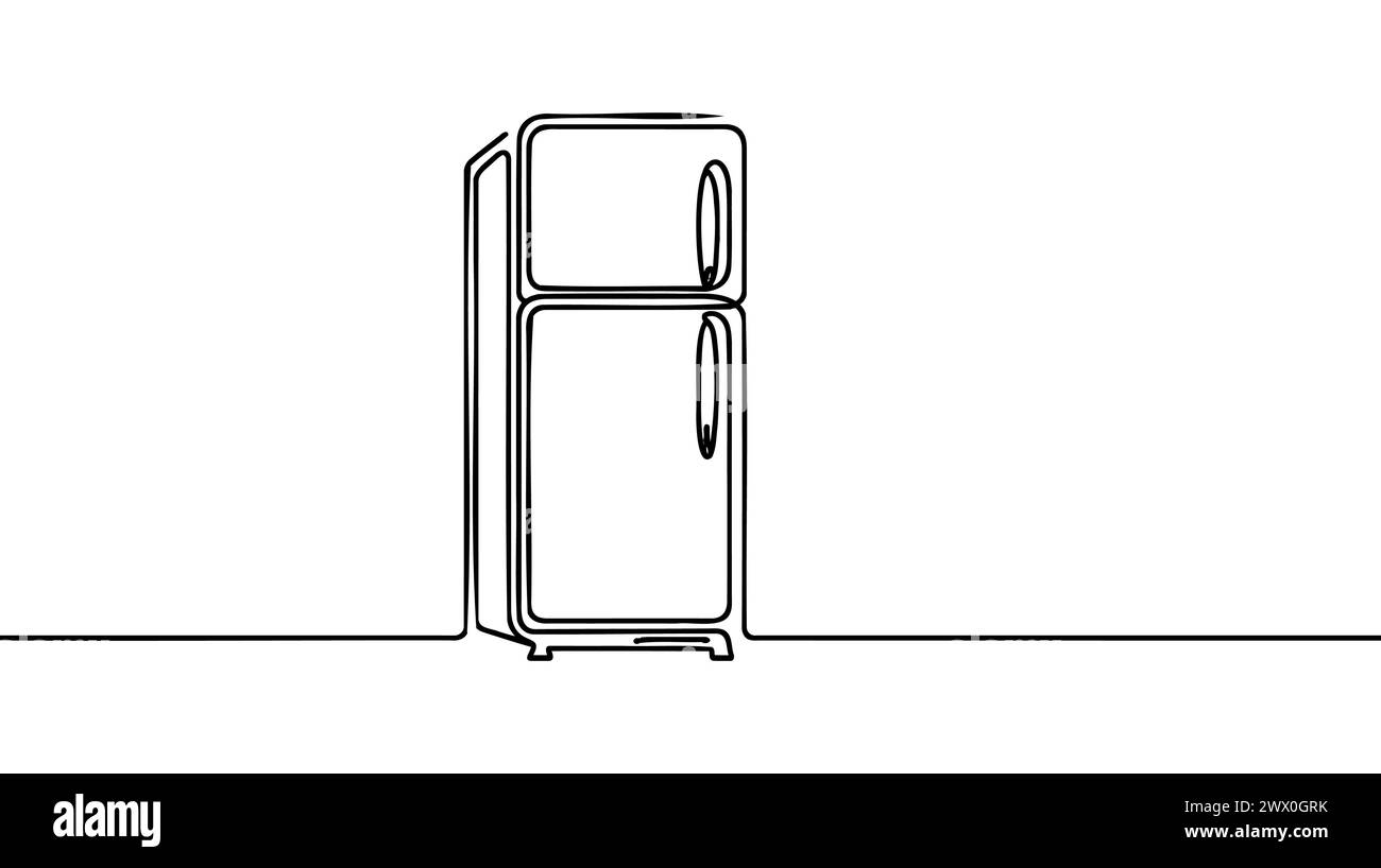 One single line drawing ofrefrigerator home appliance. Electricity ...