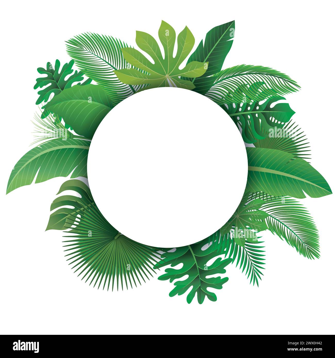 Round Sign with Text Space of Tropical Leaves. Suitable For Nature ...