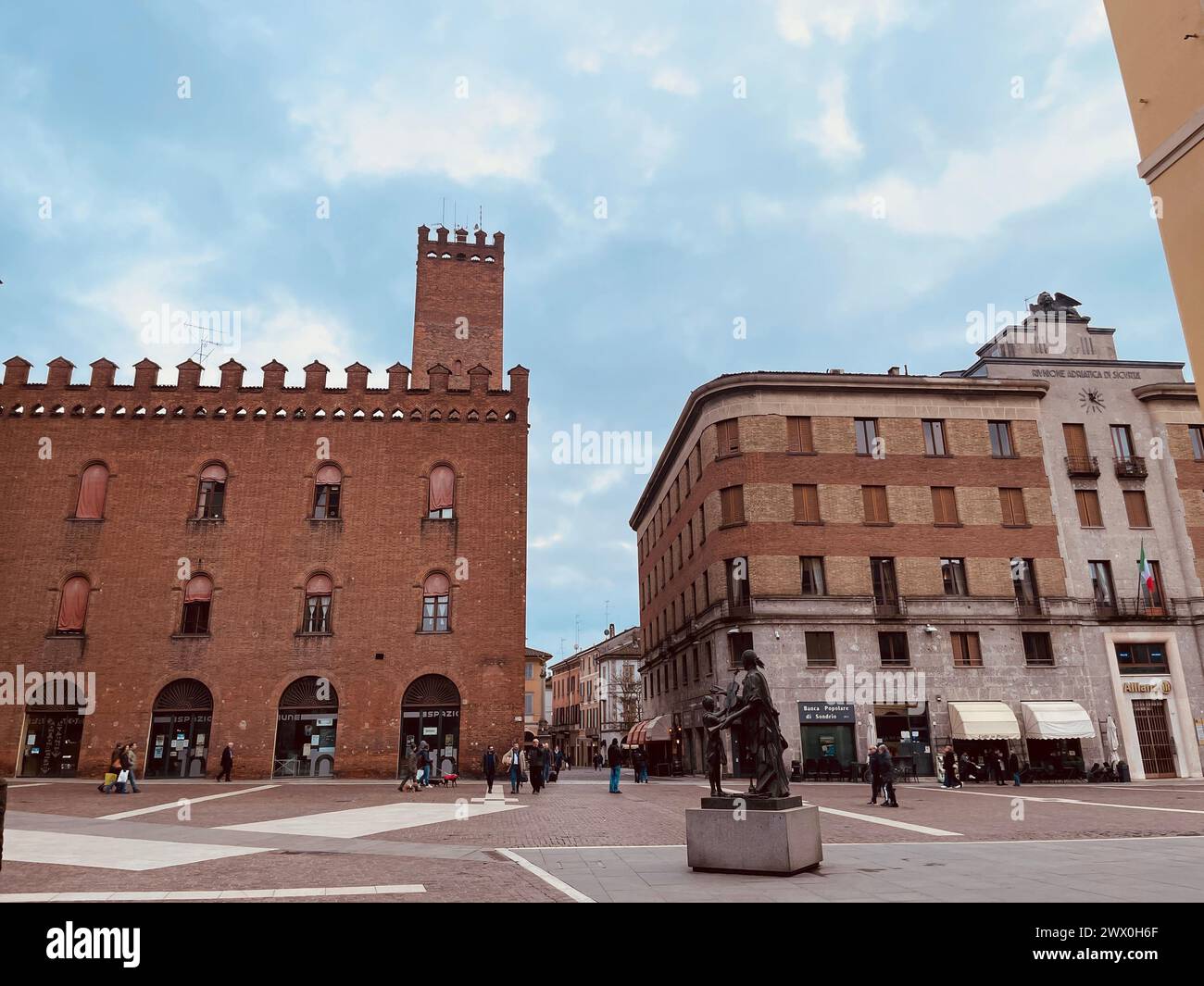Cremona, Italy 18.03.2024. Stradivari square. Cremona Town Hall with ...
