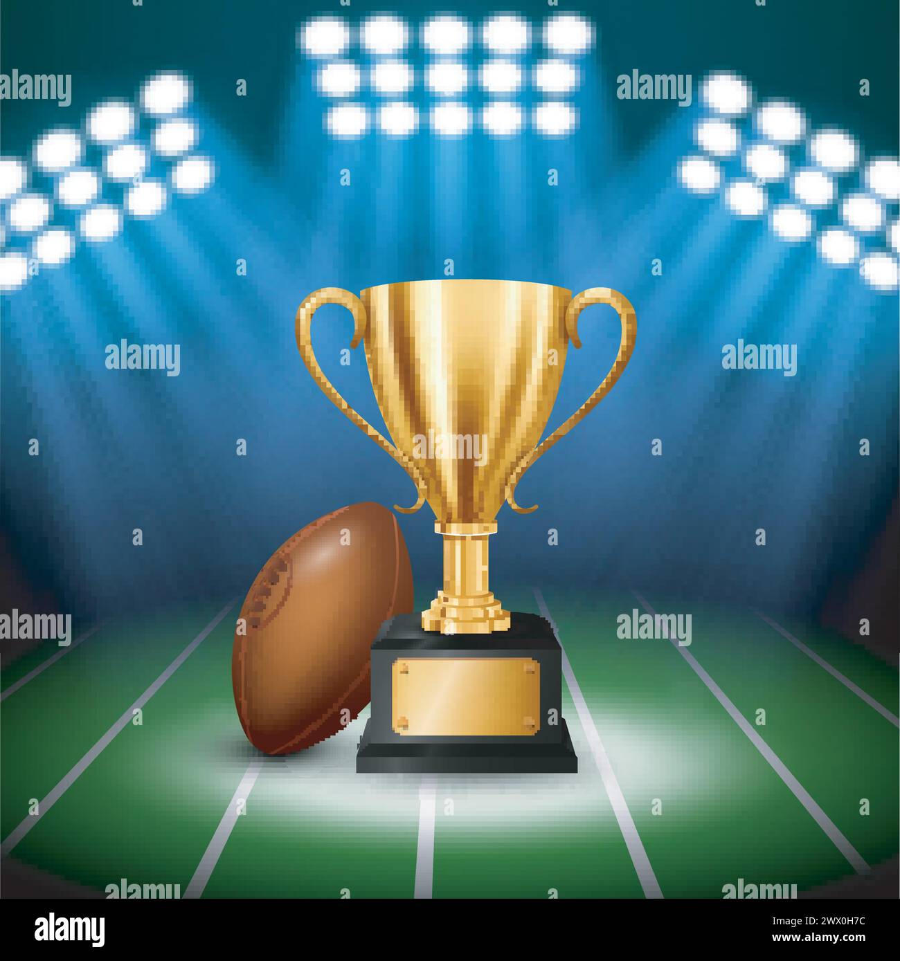 American Football Championship with Golden Trophy with Illuminated ...
