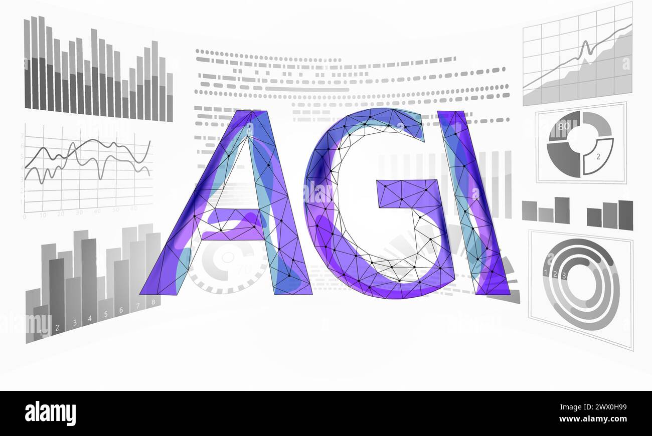 Artificial general intelligence wire HUD display letter symbols. Minimalist style AGI icon ...