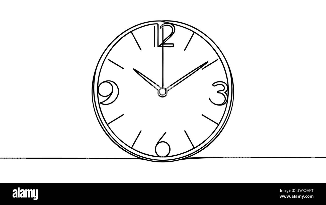 Continuous one line drawing Clock icon with doodle hand drawn style on ...