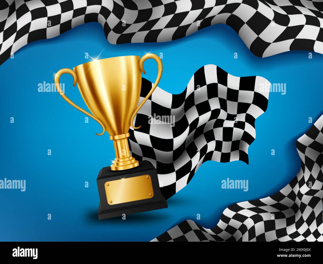 Realistic Golden Trophy with Checkered Flag Racing Championship ...