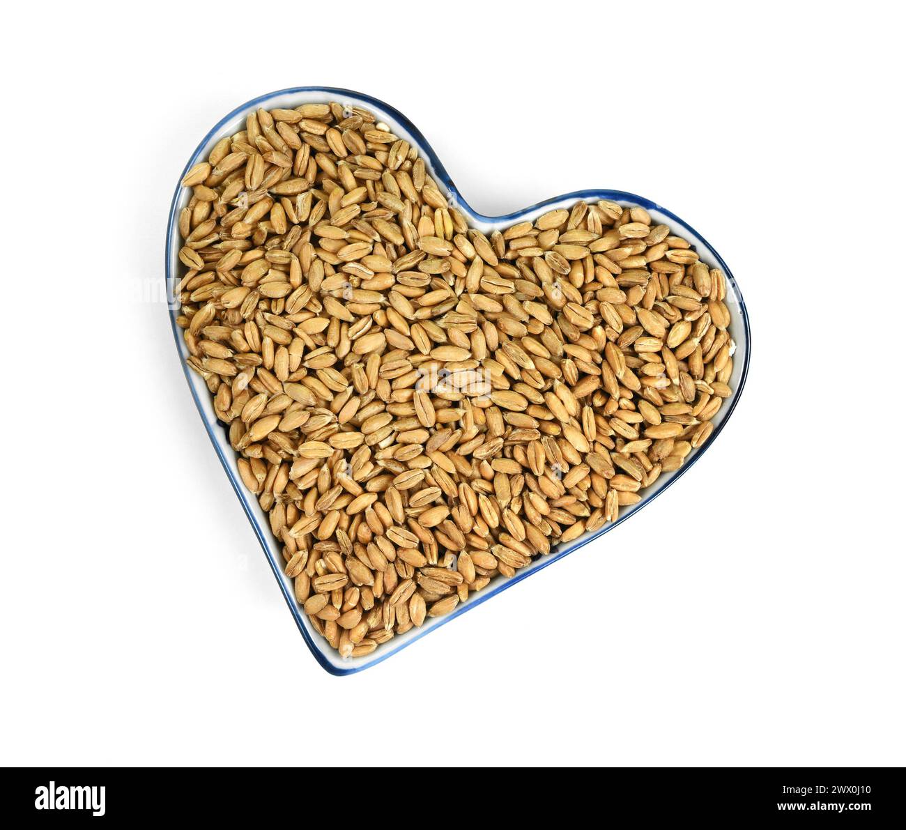 Shape Heart of Spelt Grains Close up top view surface isolated on pure ...