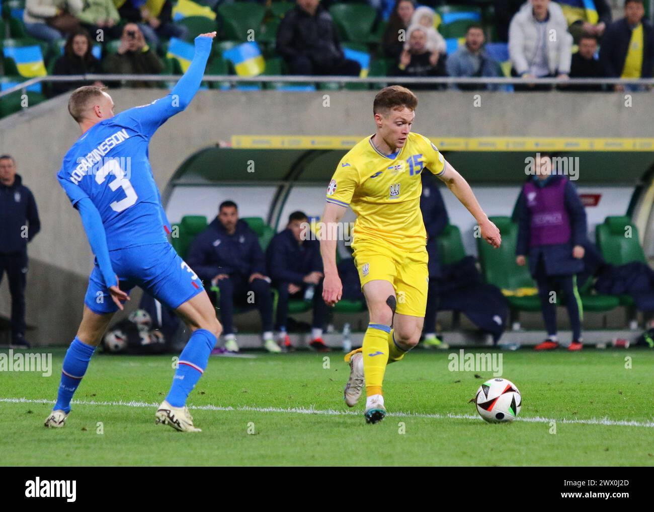 Wroclaw, Poland - March 26, 2024: Viktor Tsygankov of Ukraine (R ...