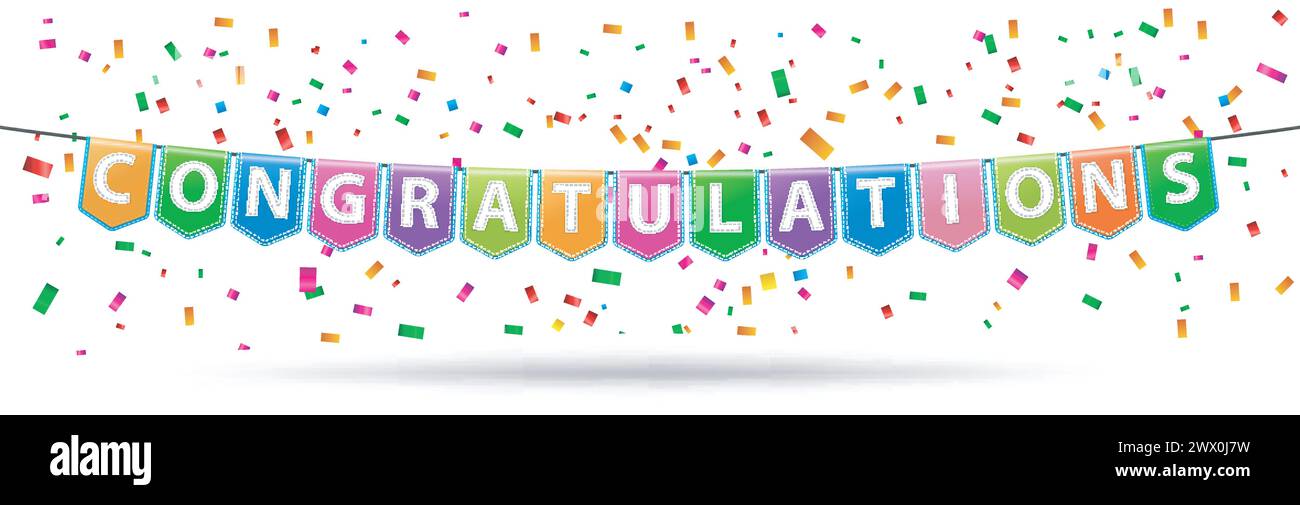 Congratulations Banner with Falling Confetti, Stitch Paper Style ...