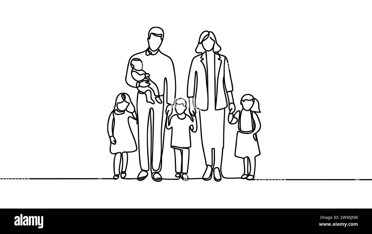 Happy family continuous line Stock Vector Images - Alamy