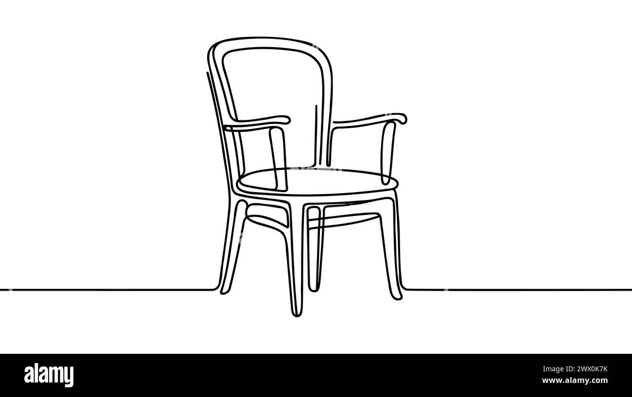 Chair in Continuous one line drawing. Interior with furniture in simple ...