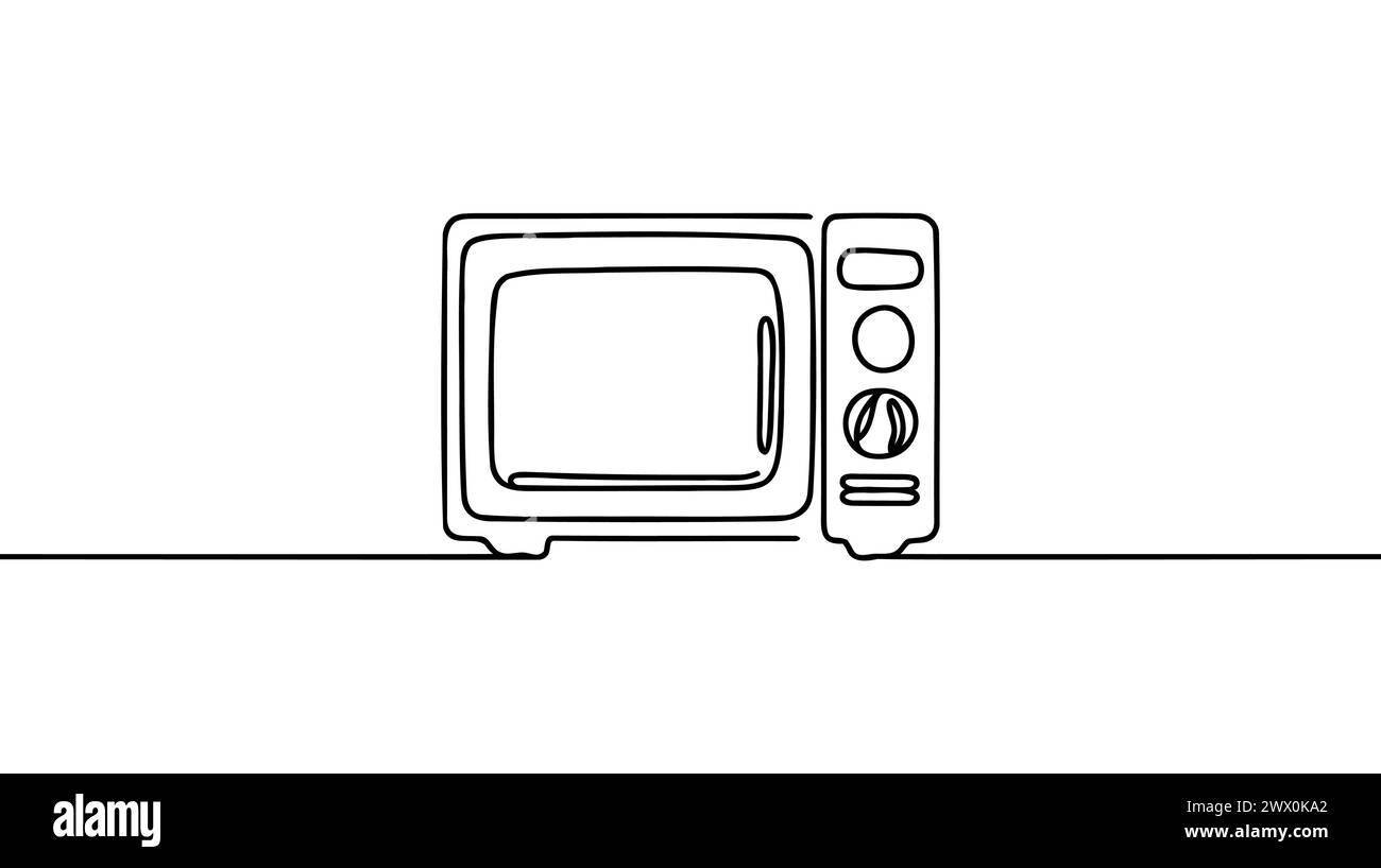 One continuous line drawing of stove microwave oven electric home ...