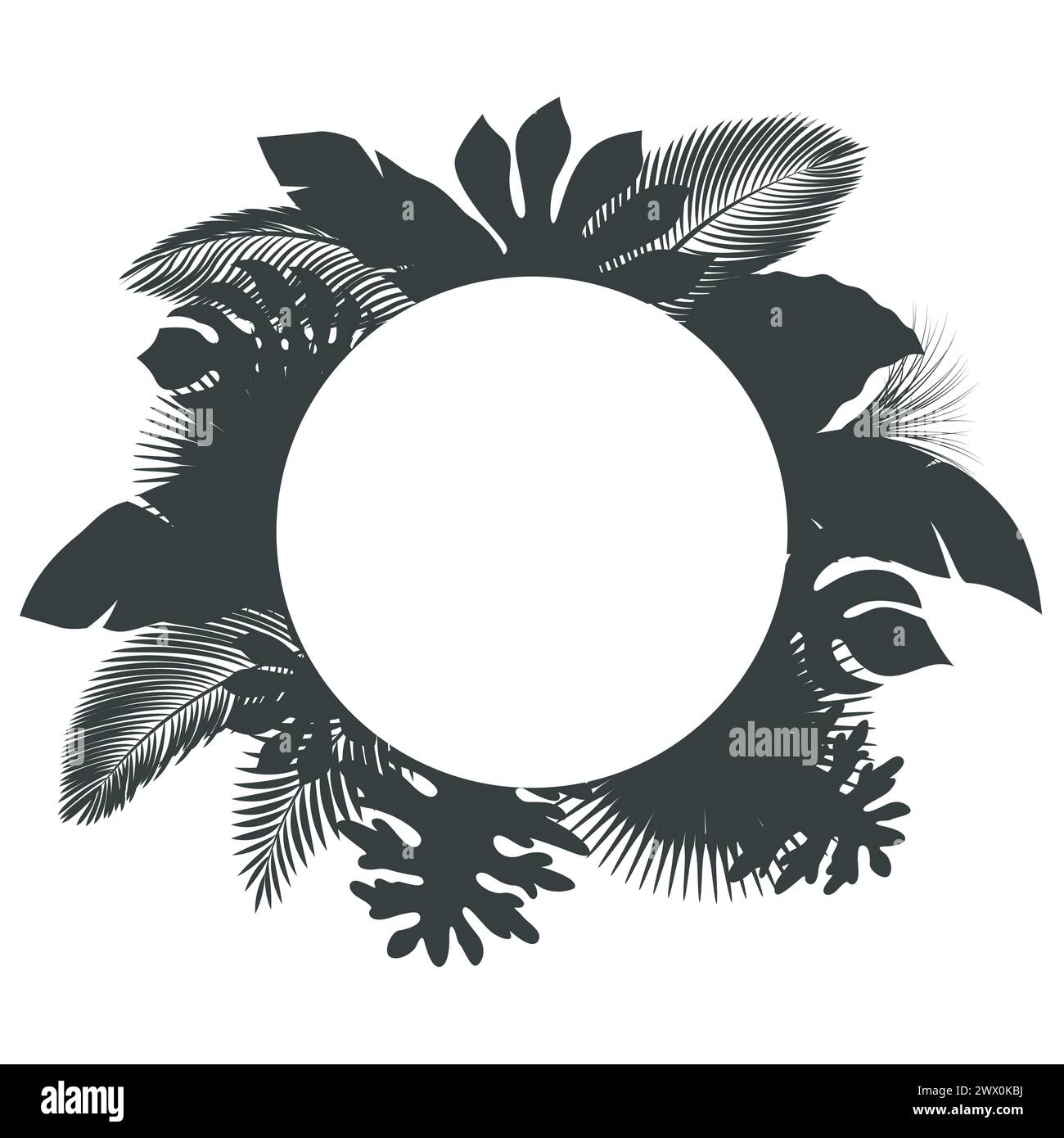 Silhouette Round Tropical Leaves, Suitable For Nature Concept, Summer ...