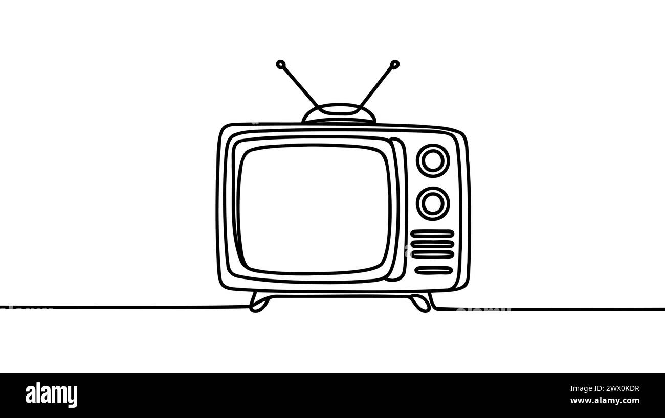 Continuous line drawing of Retro TV on white background Stock Vector ...