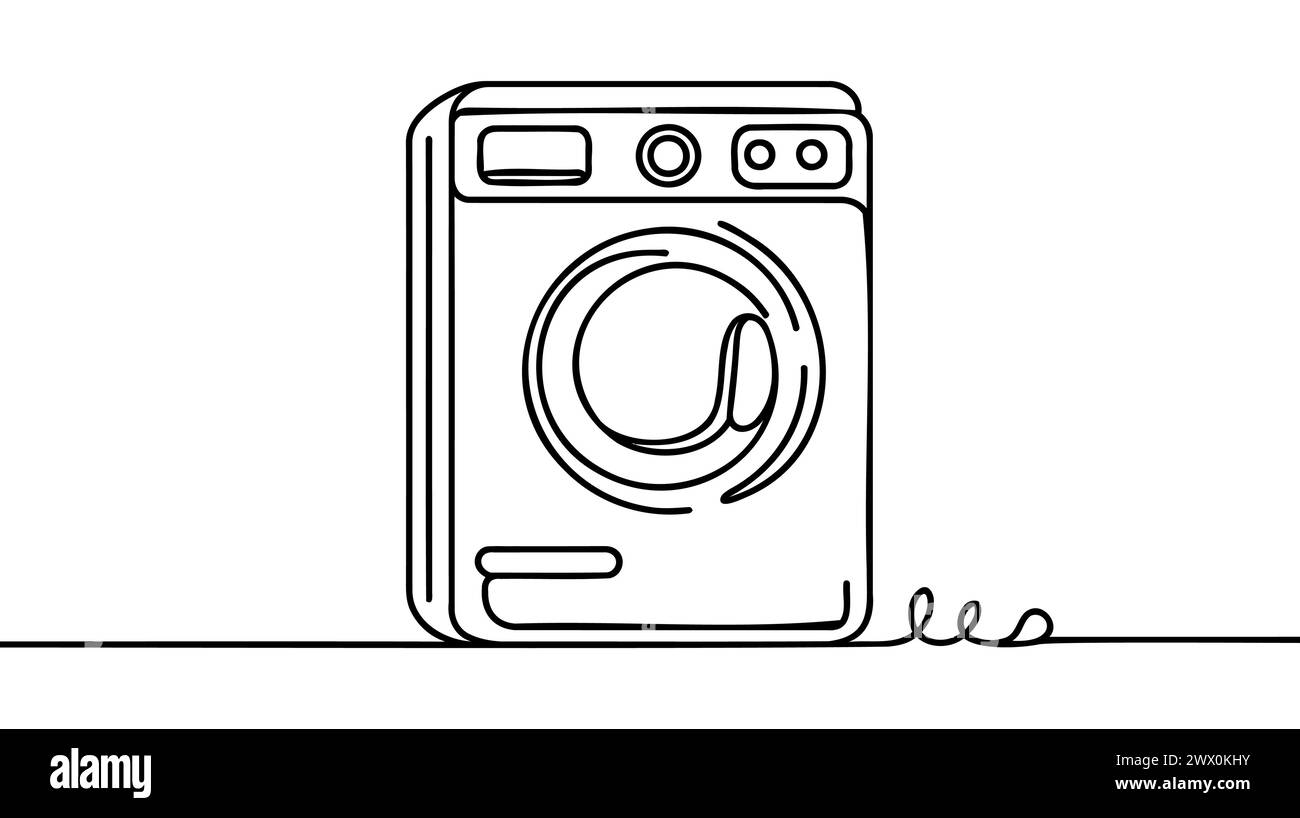 Washing machine in continuous line drawing style. Washer black line ...