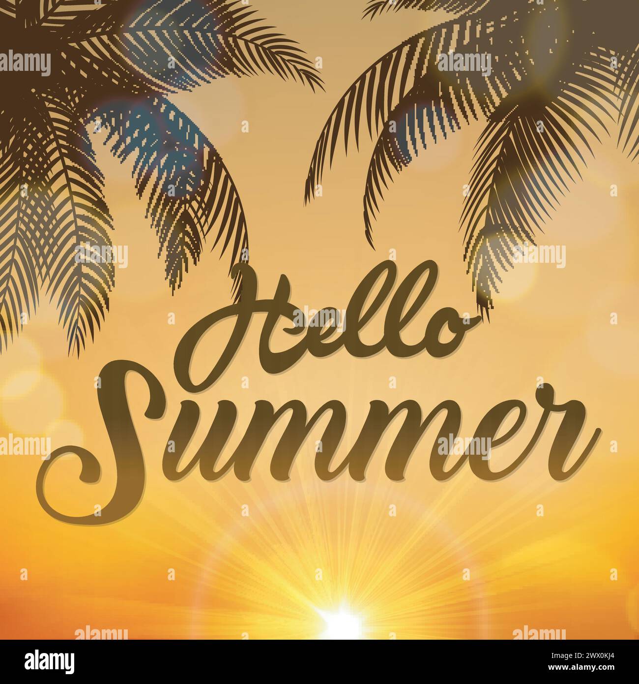 Hello Summer Sign, with Coconut Trees At Sunrise, Suitable For Summer ...