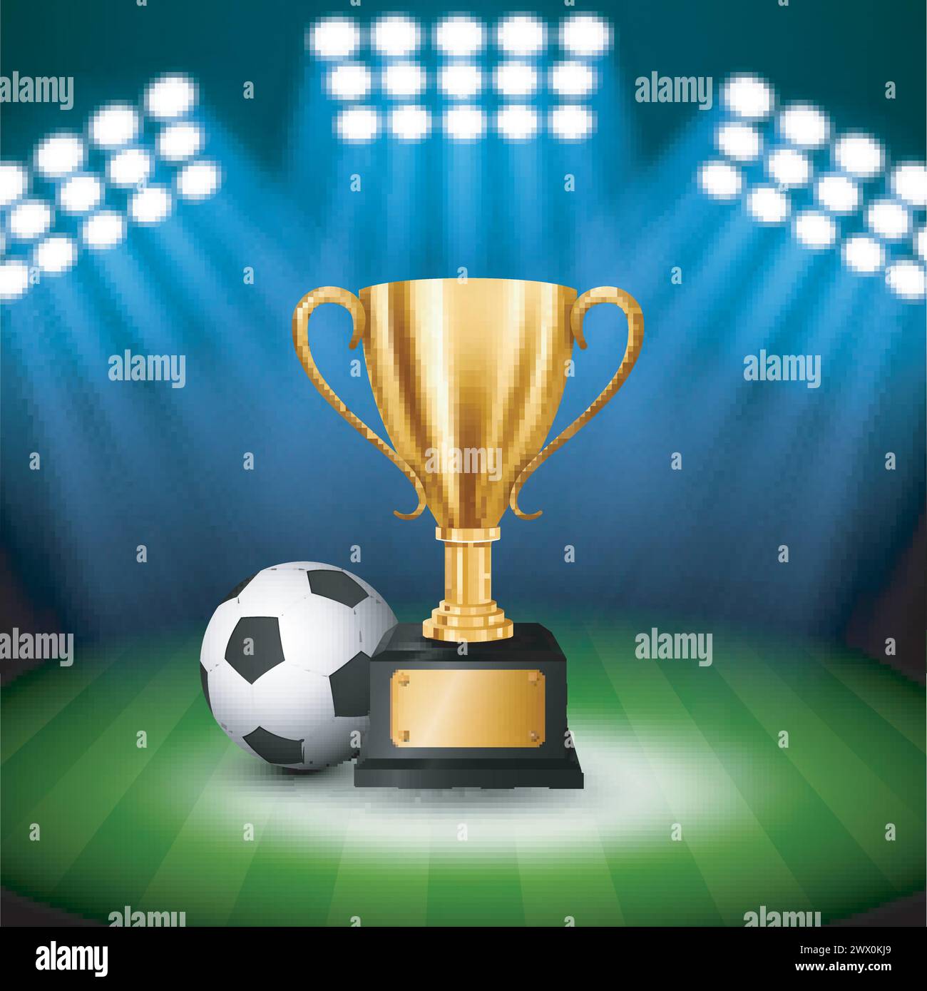 Soccer Championship with Golden Trophy and Football with Illuminated ...