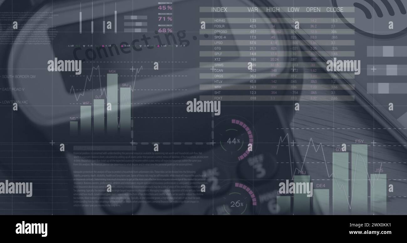 Image of data processing over payment terminal. Global business ...