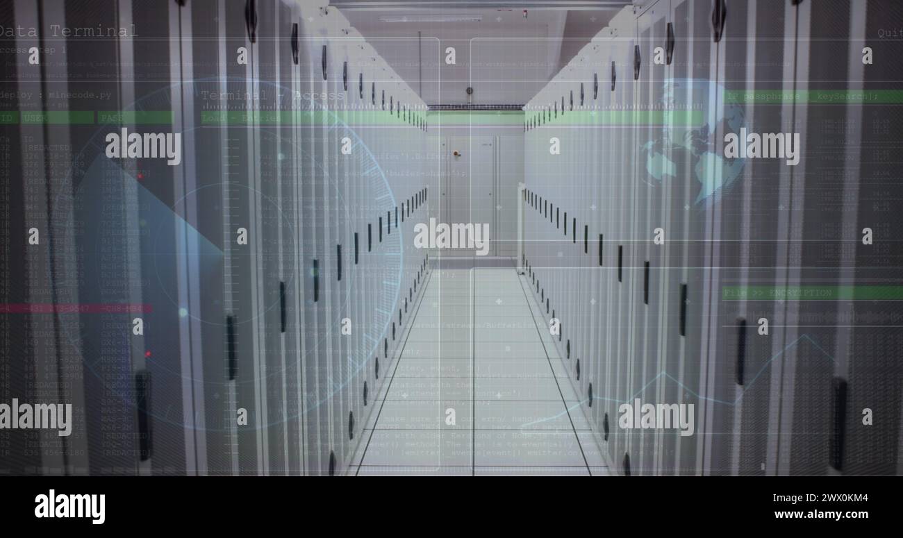 Scope scanning, spinning globe and data processing against empty ...