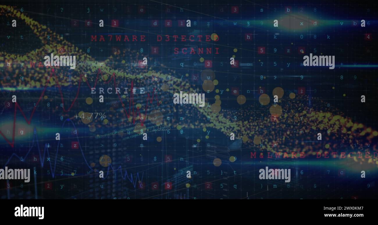 Image of yellow digital wave over cyber security data processing ...