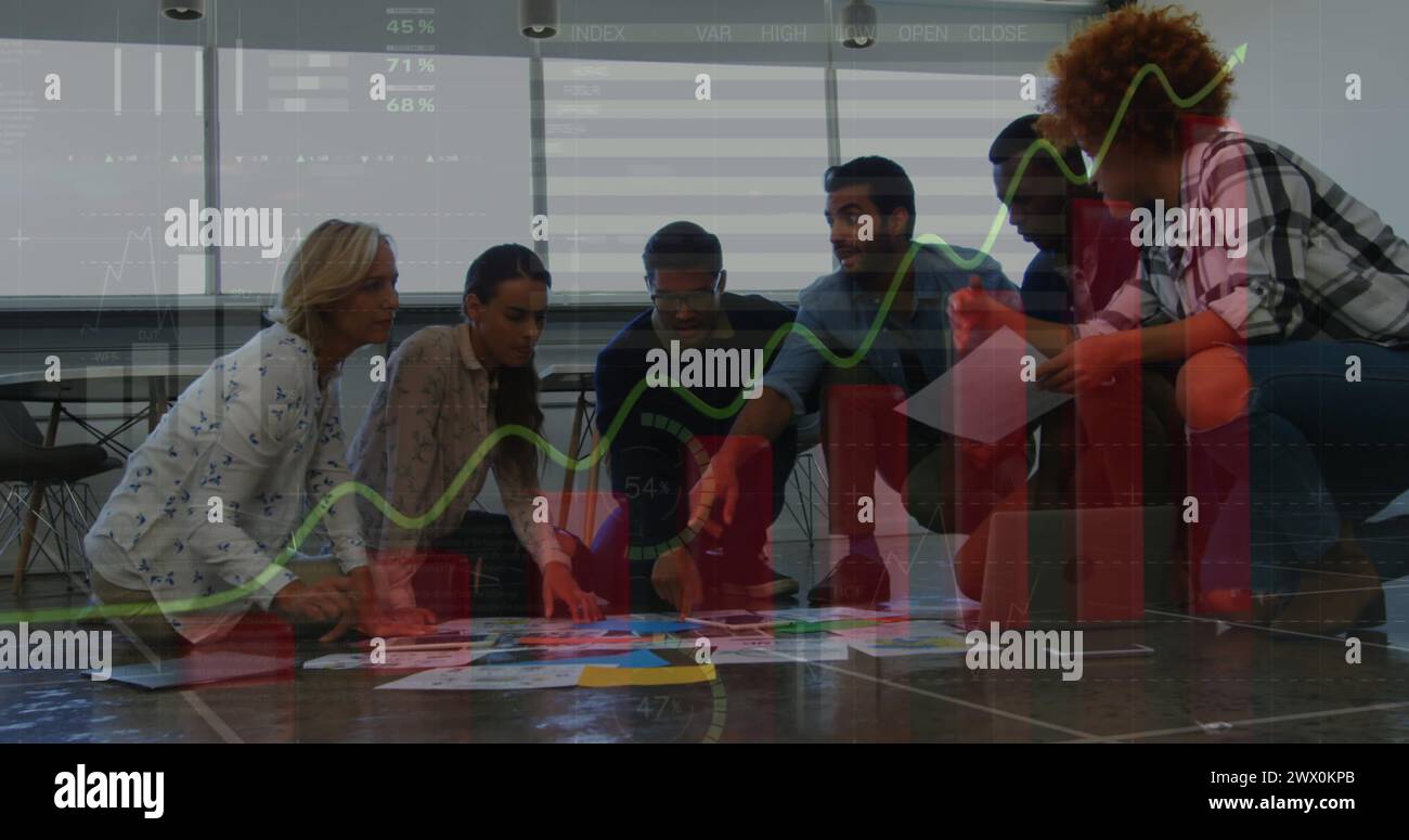 Image of statistics and data processing over business people using ...