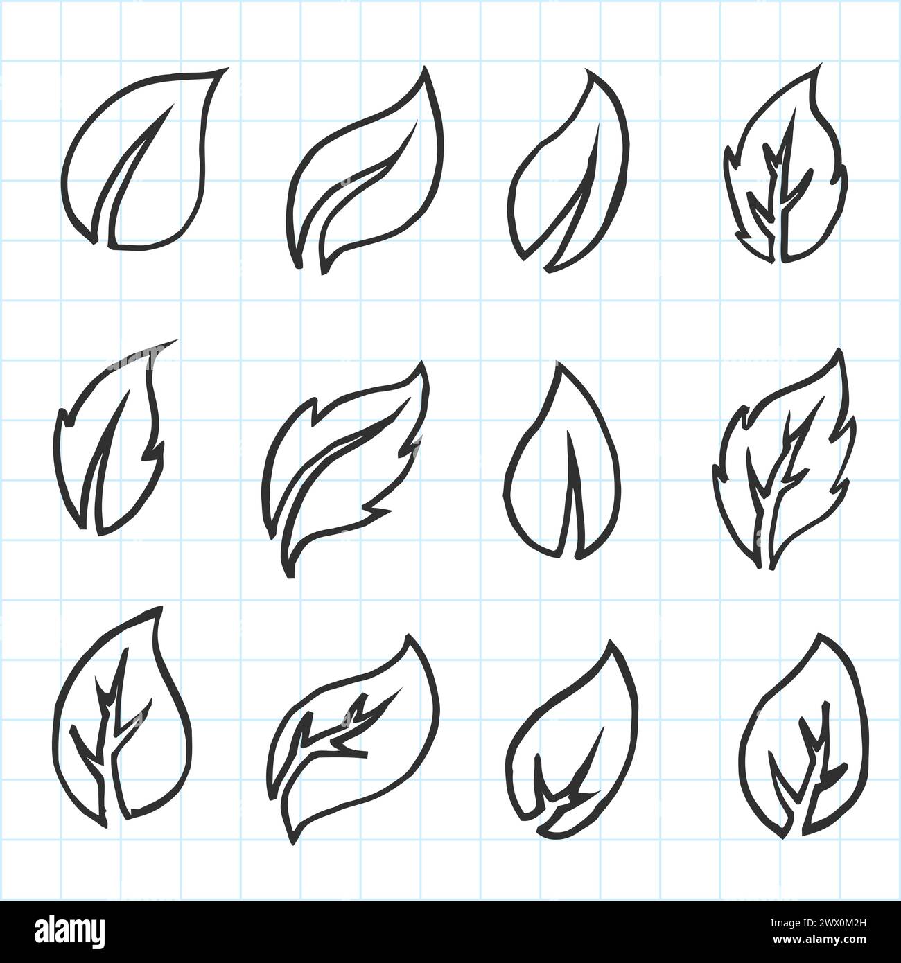 Artistic Collection of Hand Drawn Leaves Set. Isolated and Real Pen ...
